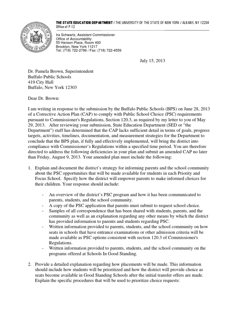 Education Department Letter Regarding BPS Corrective Action Plan | PDF ...