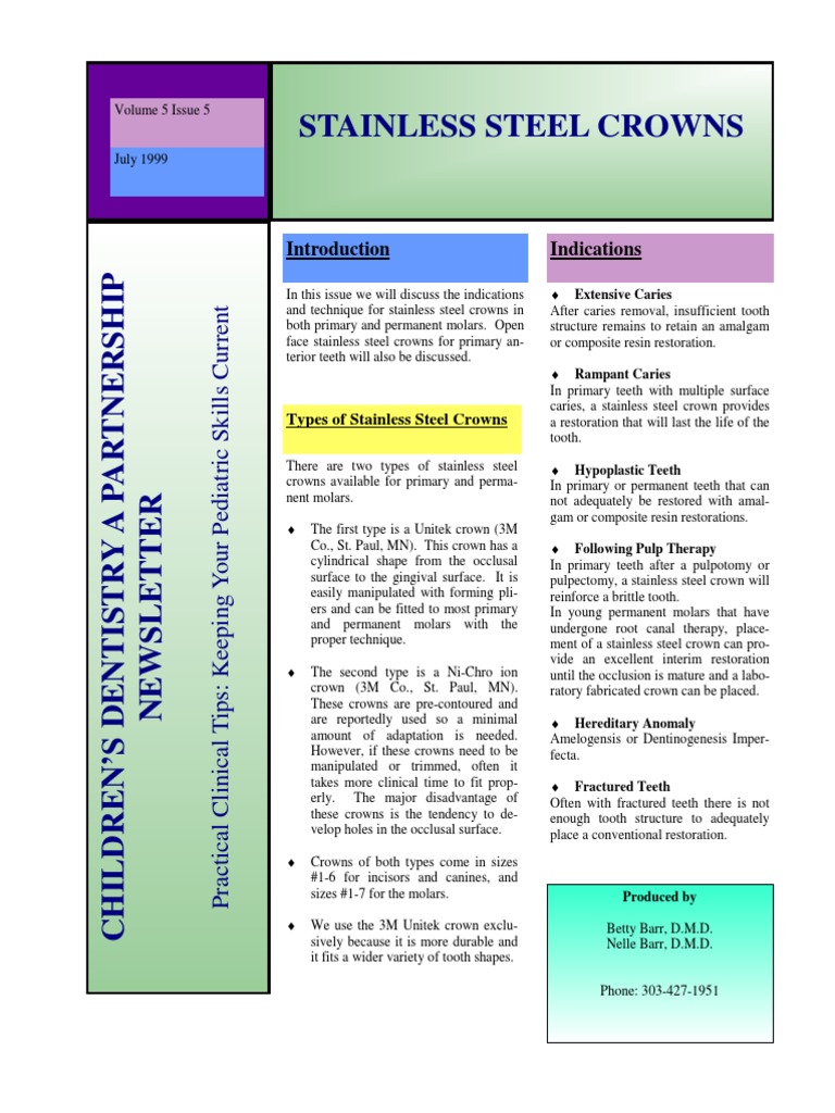 Stainless Steel Crowns in Pediatric Dentistry | PDF