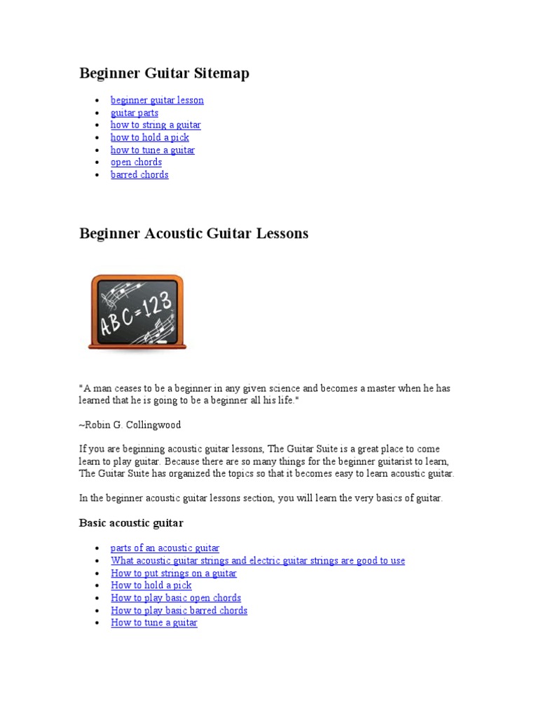 Beginner Acoustic Guitar Lessons Guide | PDF | Interval (Music) | Guitars