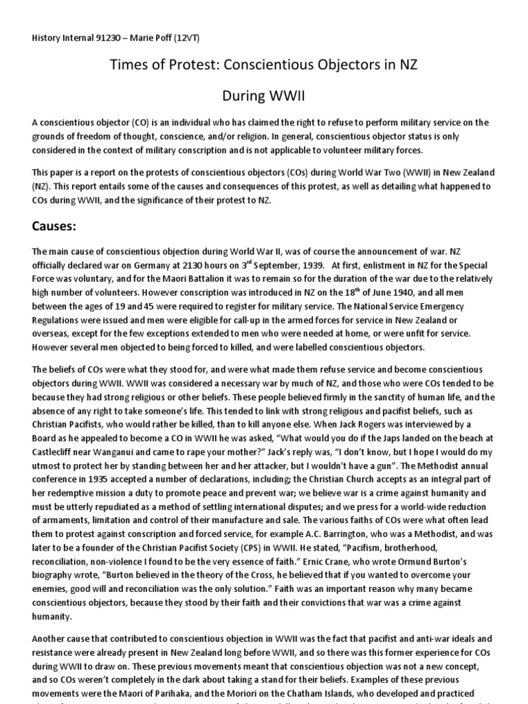 Conscientious Objectors in NZ During WWI-WWII | PDF | Conscientious ...