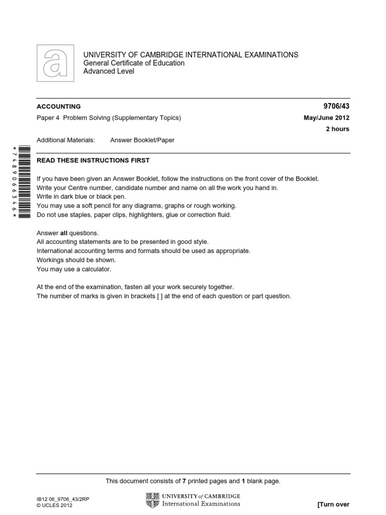 9706 s12 QP 43 | PDF | Balance Sheet | Internal Rate Of Return