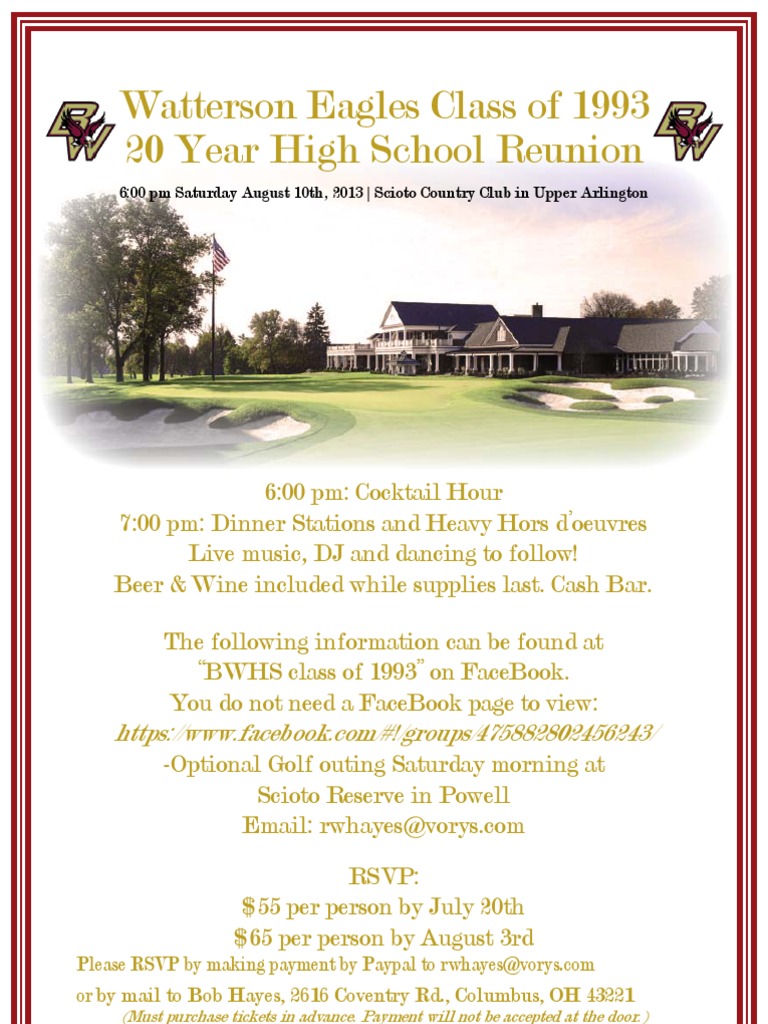 Watterson Eagles 1993 Reunion Details | PDF