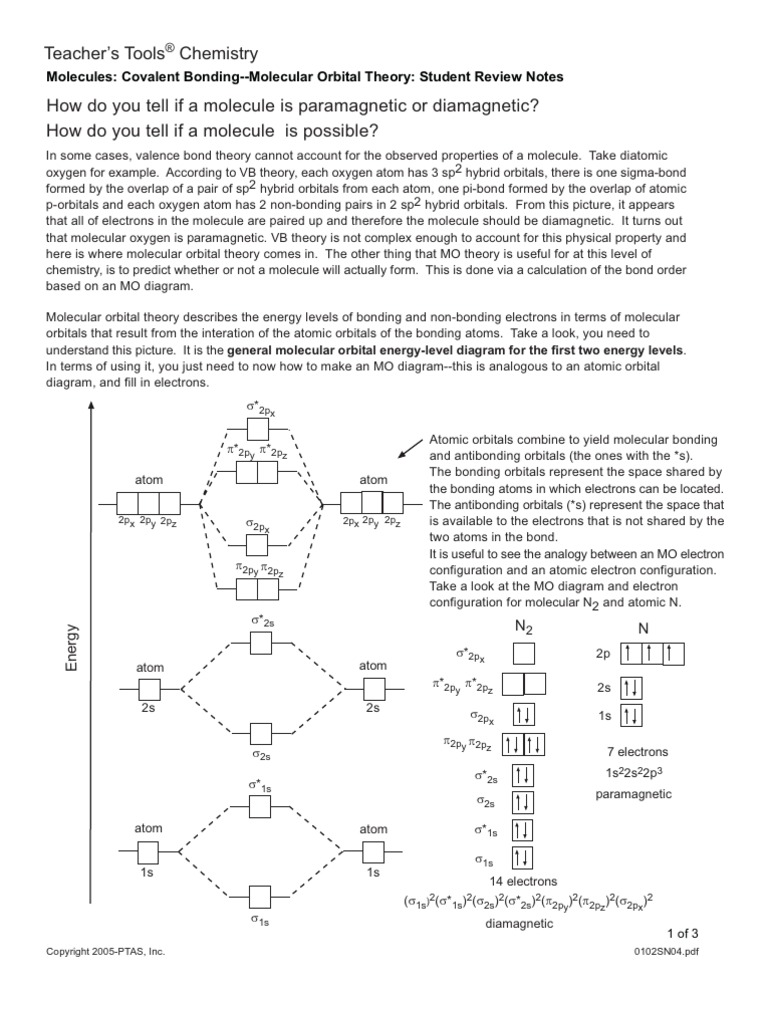 Notes On Molecular Orbital Theory | PDF | Molecular Orbital | Electron ...