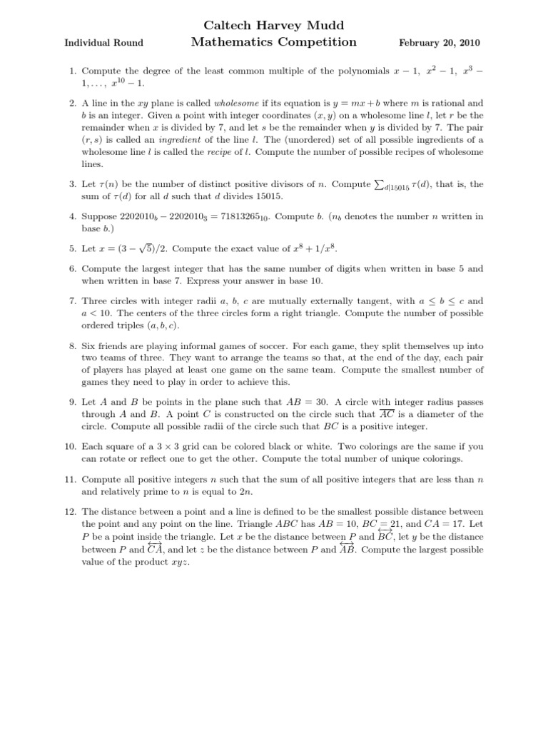 CalTech Math Problems Ind | Integer | Triangle