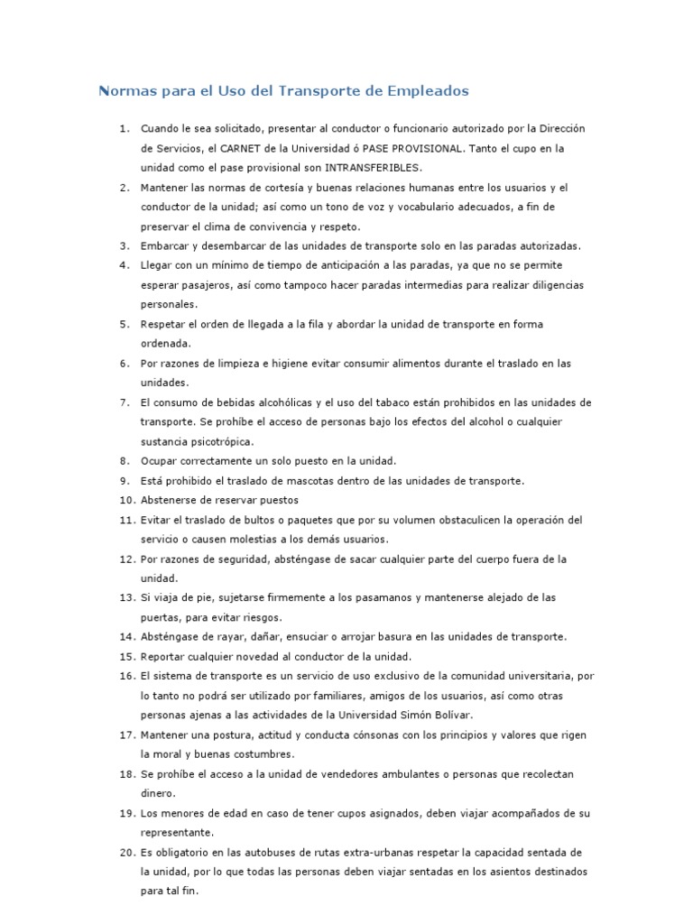 Normas para Transporte de Empleados | PDF | Transporte | Business