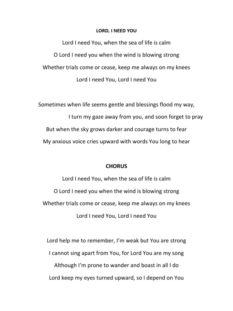 Lord I Need You Lyrics