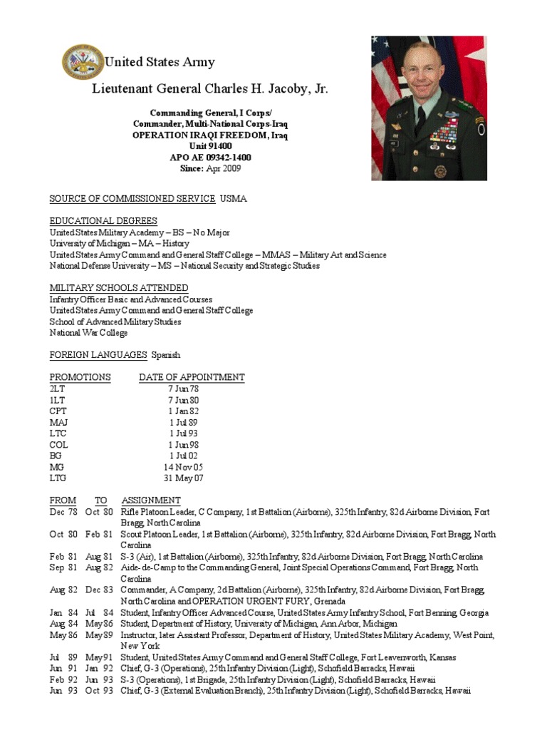 LTG Charles H. Jacoby, Jr. | PDF | 82nd Airborne Division | Division ...