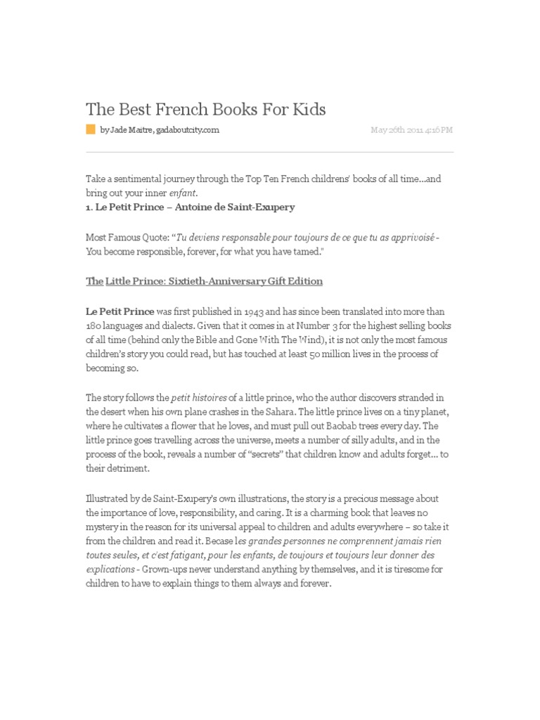 The Best French Books For Kids | PDF | The Little Prince | Books