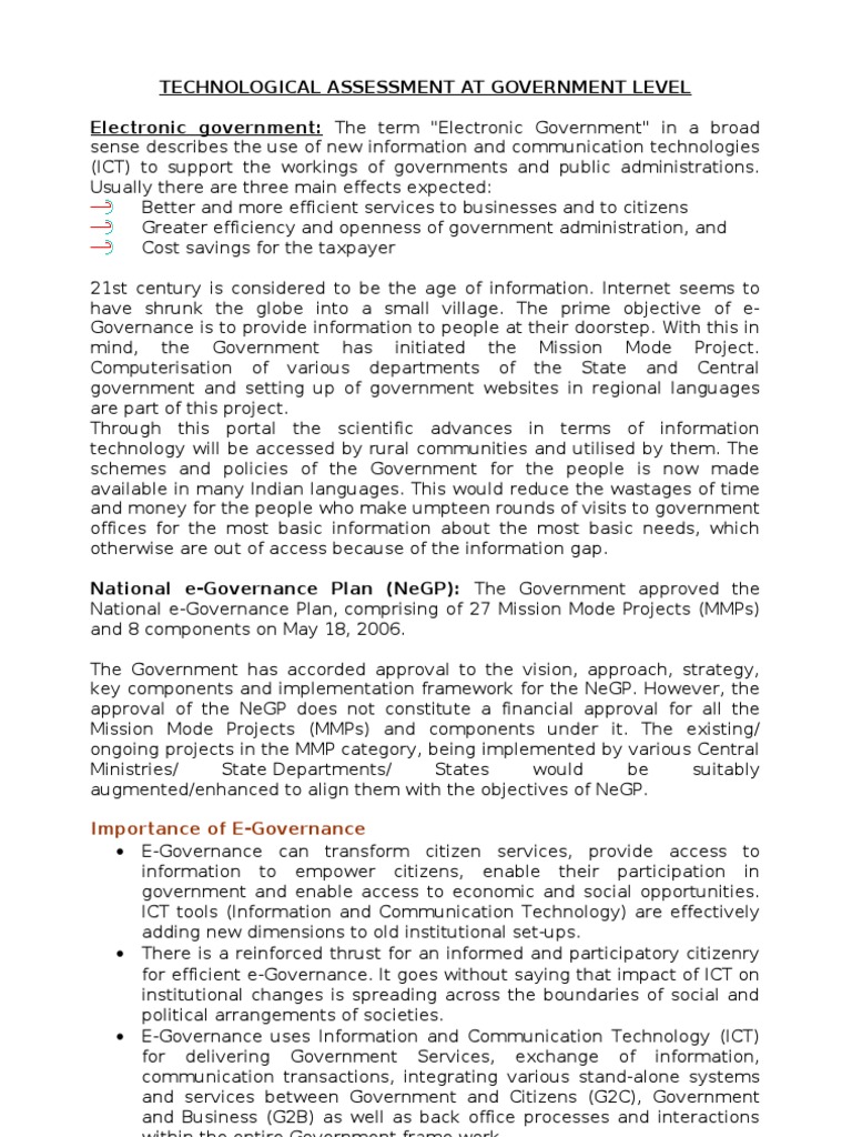 Technological Assessment at Government Level | Download Free PDF | E Government | Interoperability