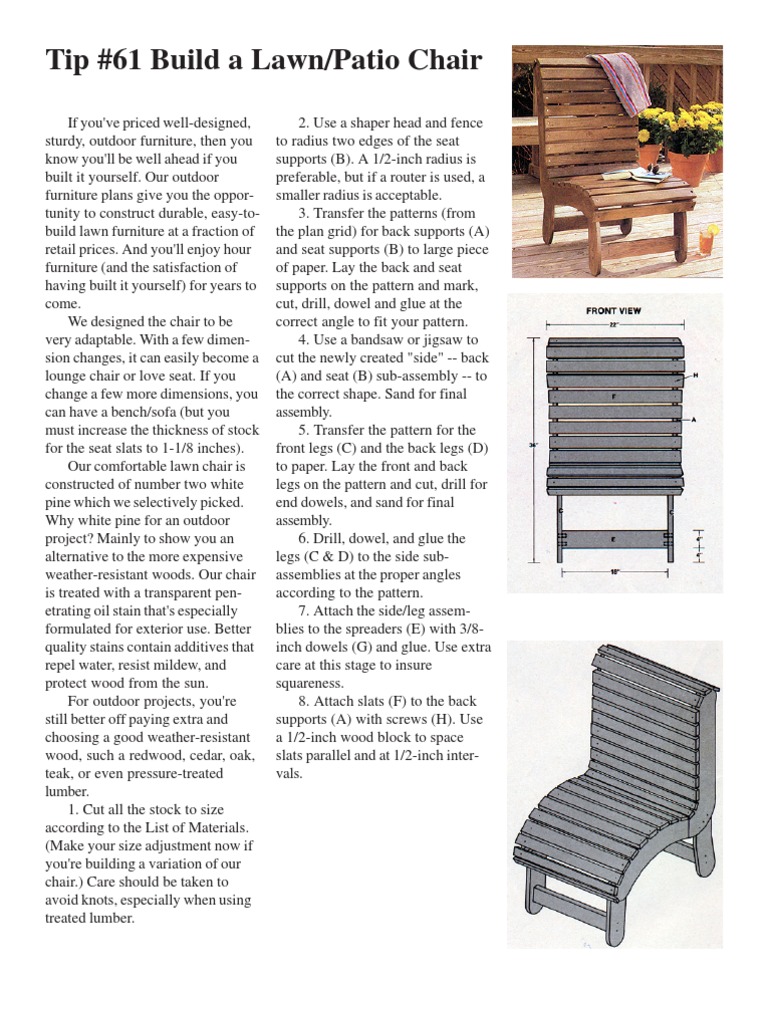 Tip #61 Build A Lawn/Patio Chair | PDF | Chair | Lumber