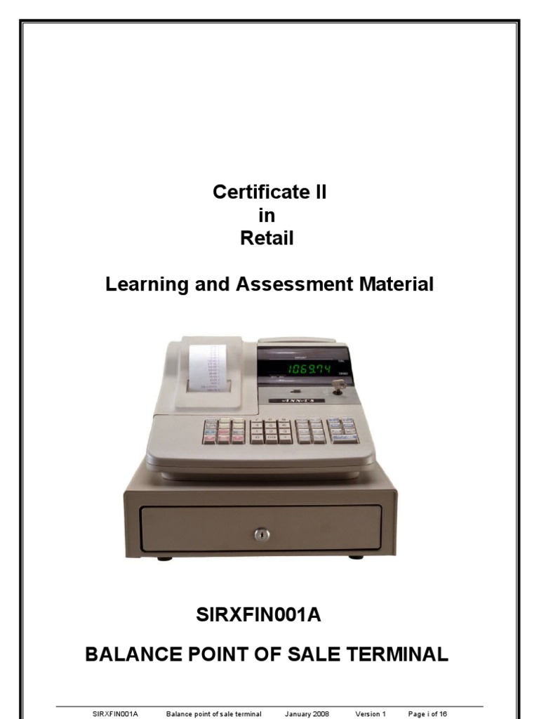 SIRXFIN001A - Balance Point of Sale Terminal | PDF | Point Of Sale ...