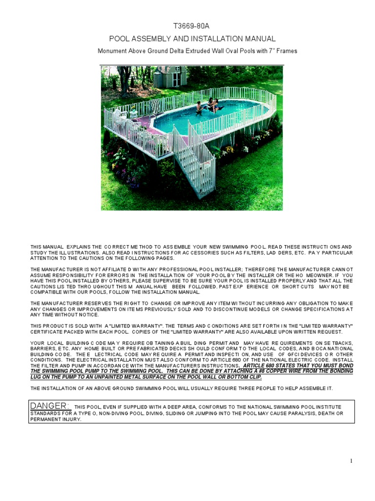 Monument Above Ground Pool Installation Guide | PDF | Screw | Swimming Pool