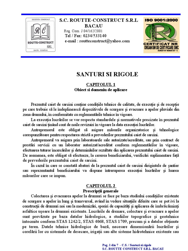2.caiet de Sarcini-Santuri Si Rigole | PDF