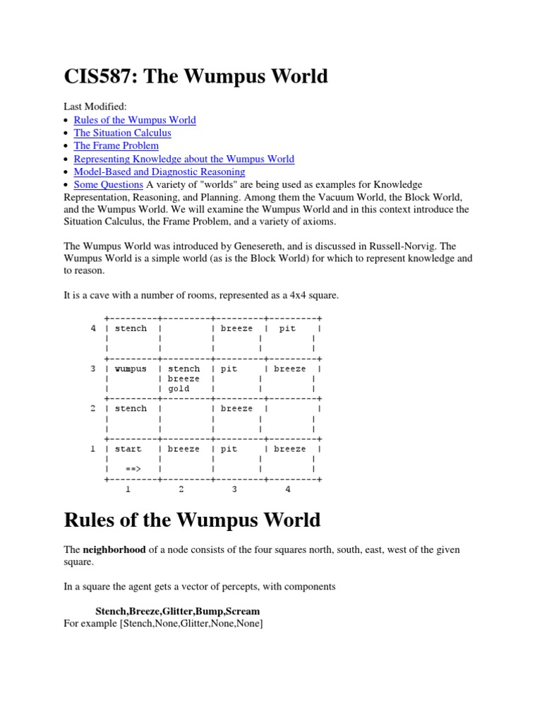 The Wumpus World | PDF | Axiom | Perception
