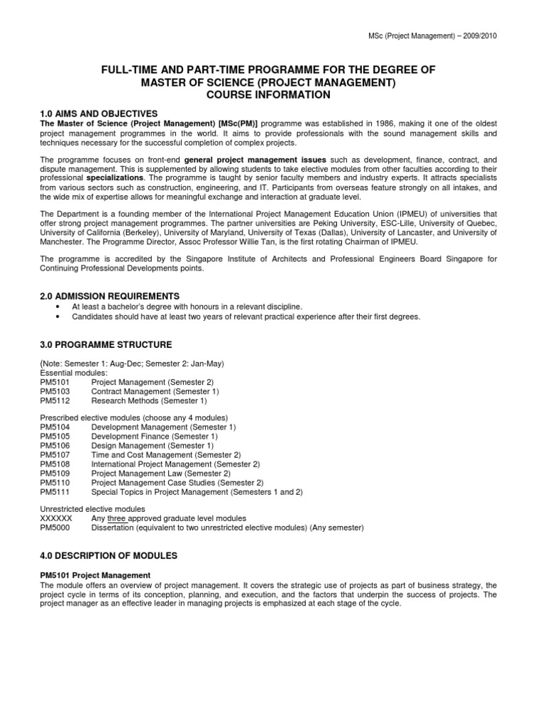 PM Course Info 1112 | PDF | Project Management | Academic Degree