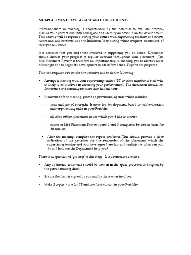 Mid Placement Review 08-09 | PDF | Teachers | Teaching