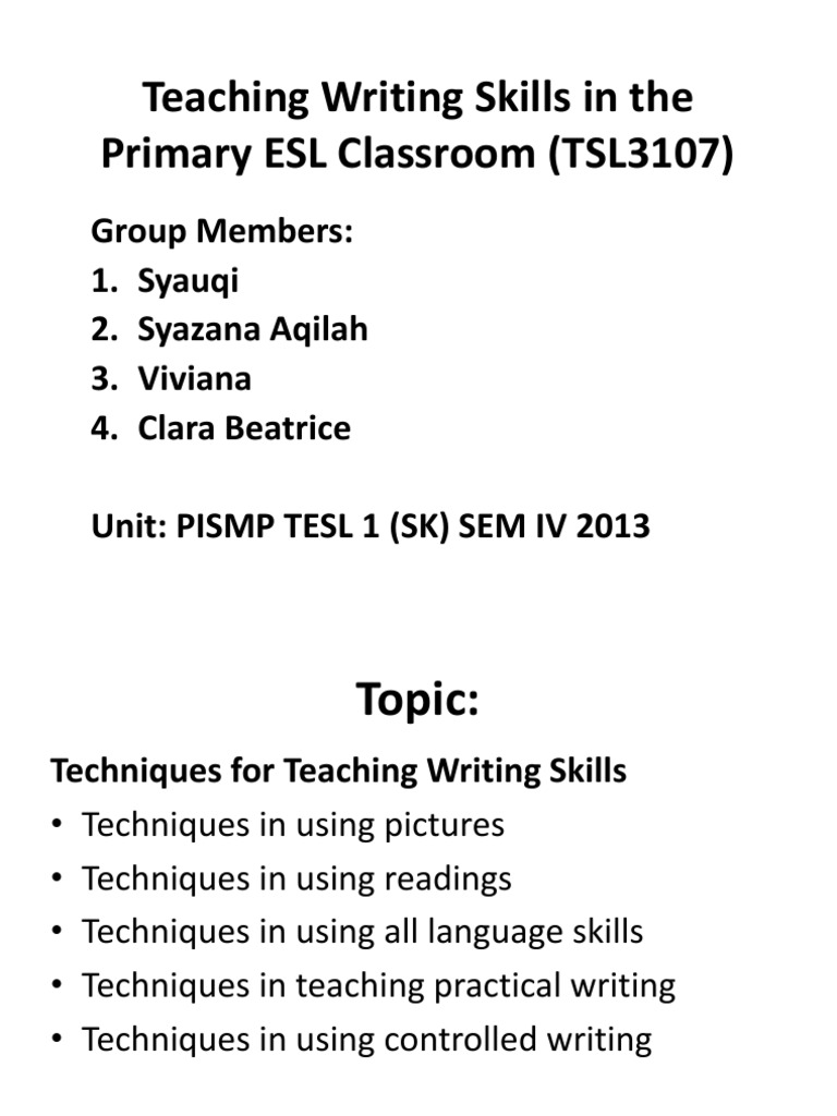 Teaching Writing Skills in The Primary ESL Classroom | PDF | Paragraph ...
