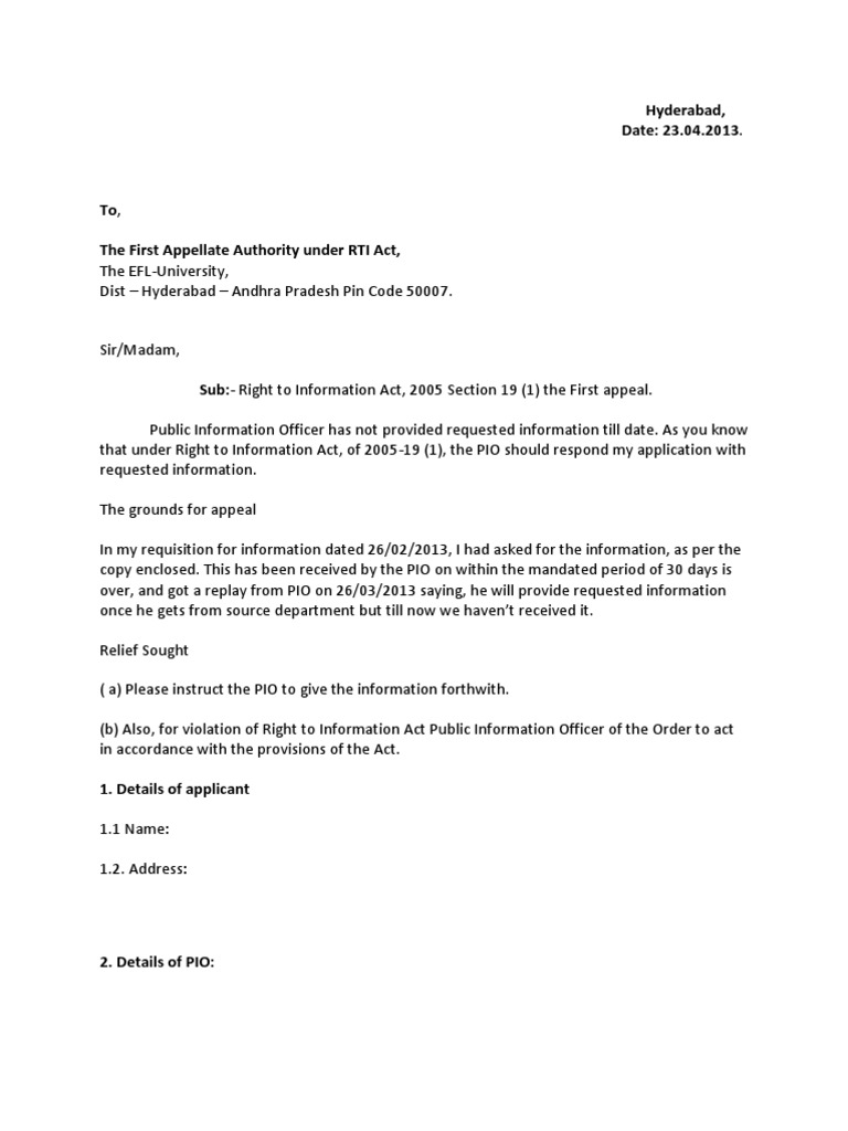 RTI Template | PDF | Virtue | Social Institutions