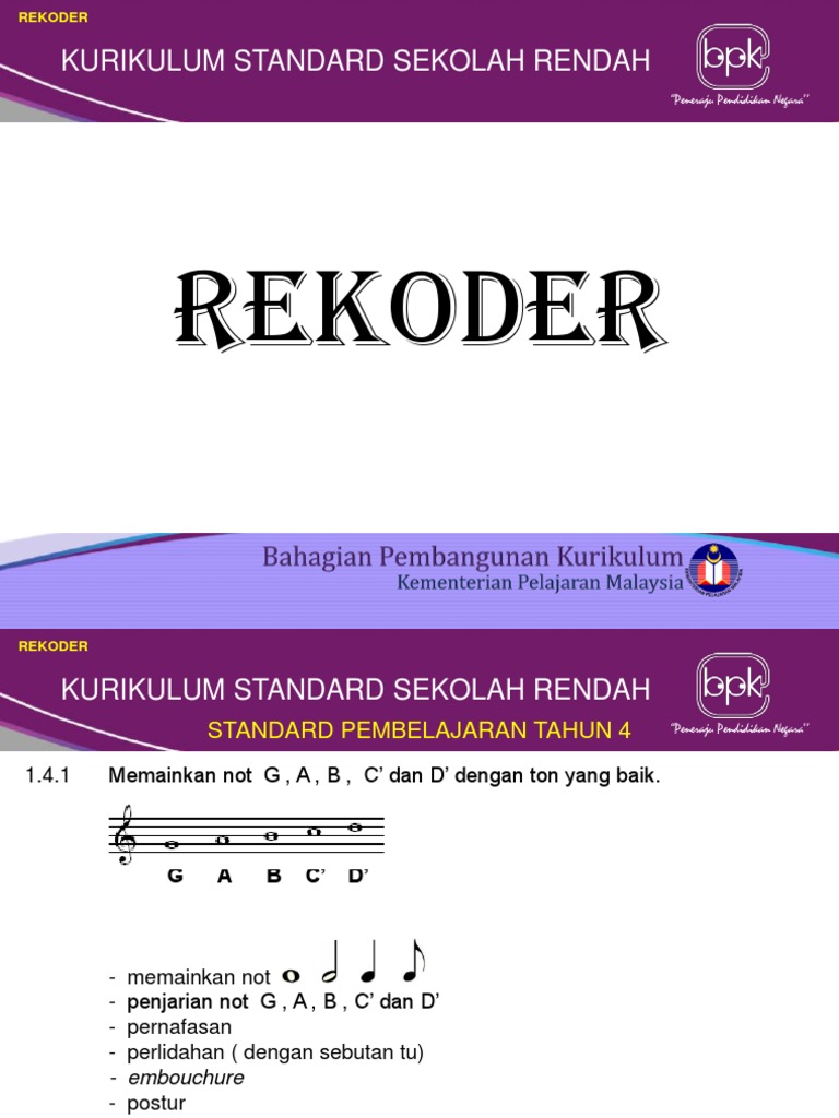 Rekoder. Kursus Ju Muzik Tahun 4 | PDF