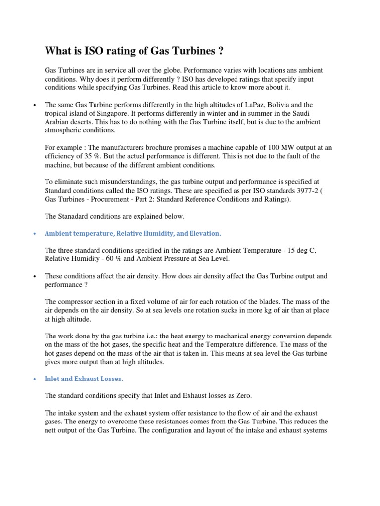 What Is ISO Rating of Gas Turbines | Download Free PDF | Gas Turbine ...