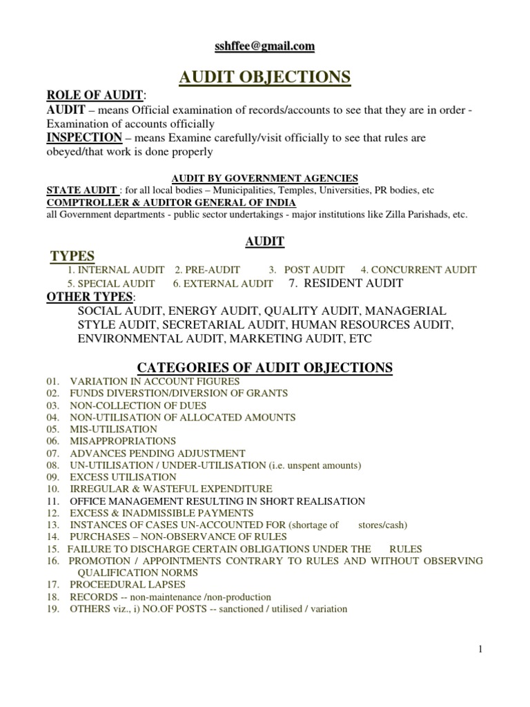 Audit Objections Handout | PDF