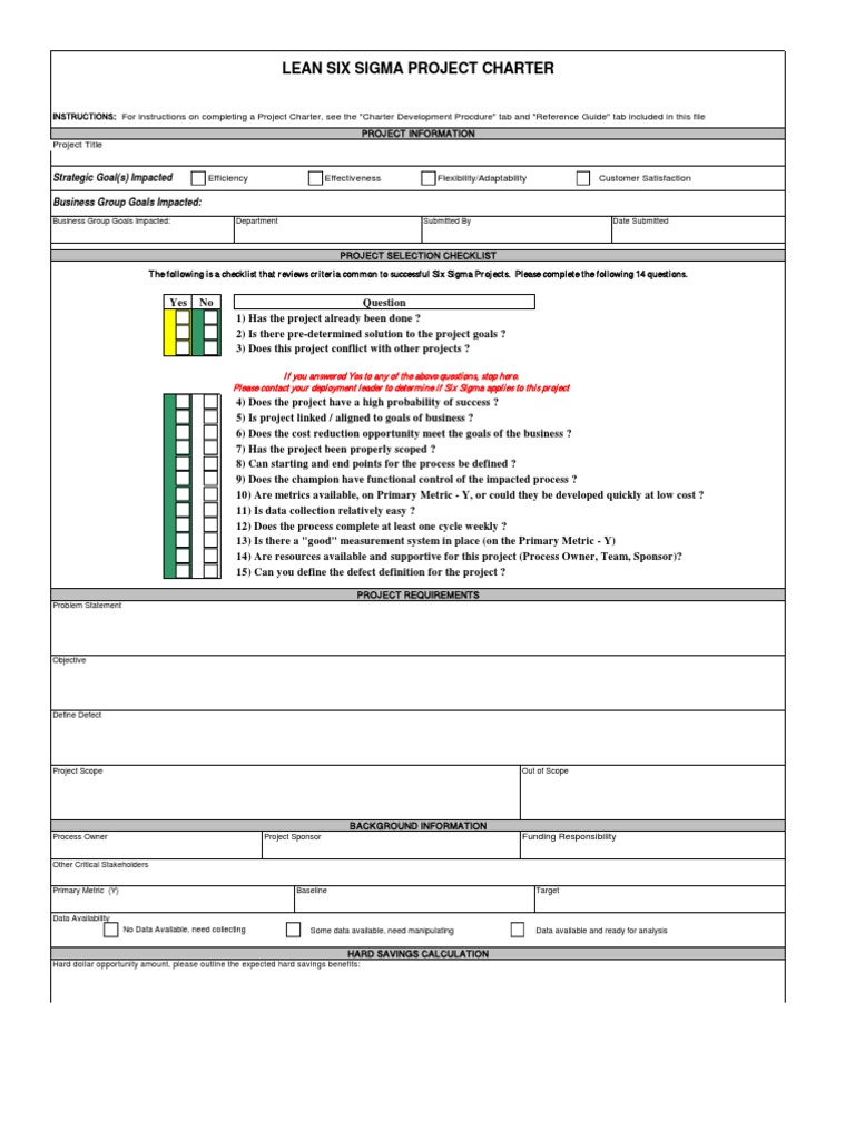 Template - Lean Six Sigma Charter [EDocFind[1][1].Com] | Six Sigma ...