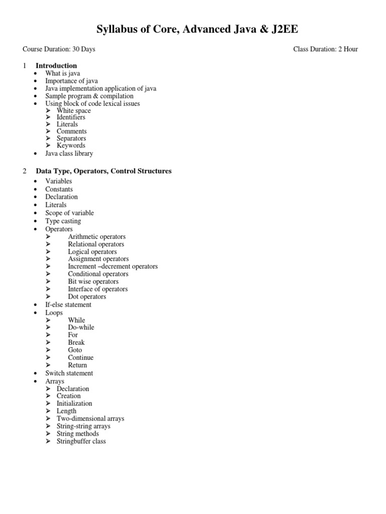 Core Advanced Java & J2EE Syllabus | PDF | Class (Computer Programming ... Core Advanced Java & J2EE Syllabus | PDF | Class (Computer Programming ...