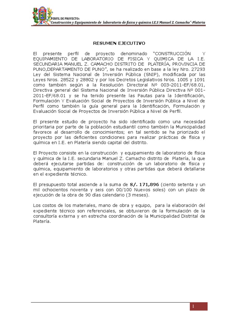 Perfil Construccion de Laboratorio Ies Manuel Z. Camacho | PDF ...