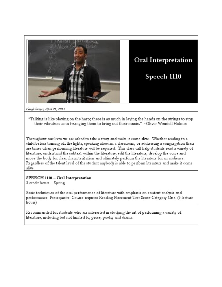 SPCH 1110 - Oral Interpretation | PDF | Language Arts & Discipline