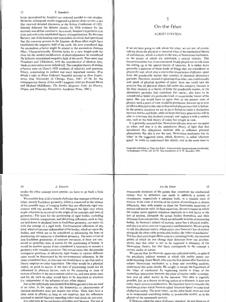 Einstein On The Ether 1924 PB | PDF | Luminiferous Aether | Field (Physics)