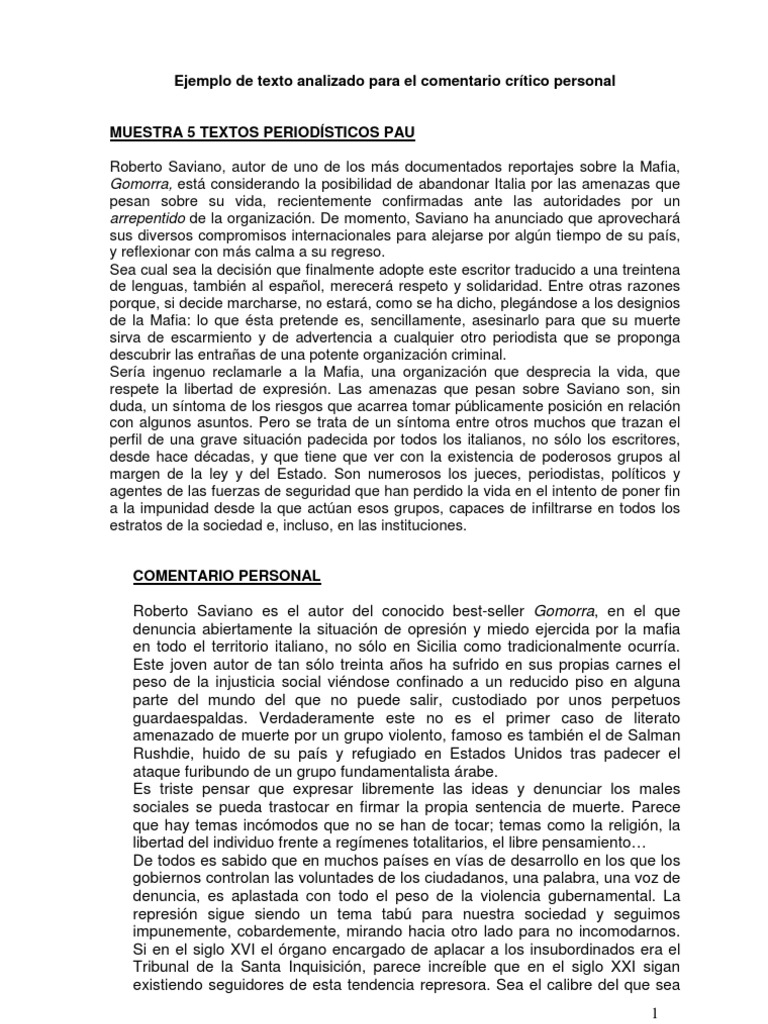 ejemplo de comentario crítico-2 | Mafia | Italia | Prueba gratuita de ...