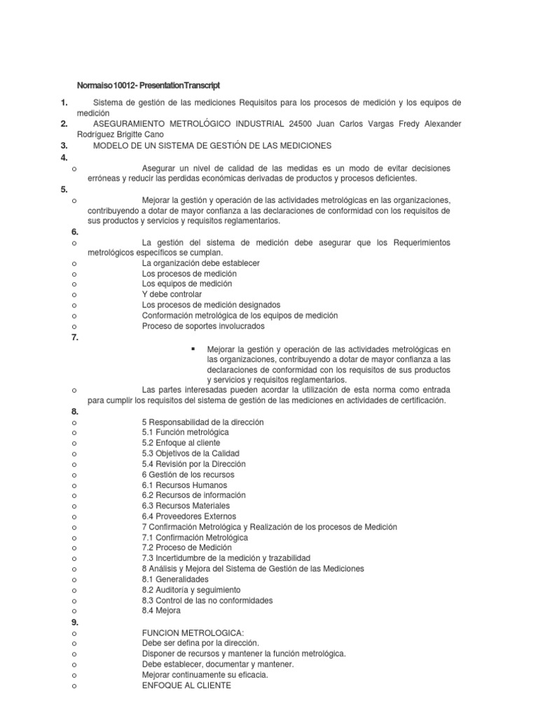 Norma Iso 10012 (Paso-Paso) | PDF | Metrología | Calidad (comercial)
