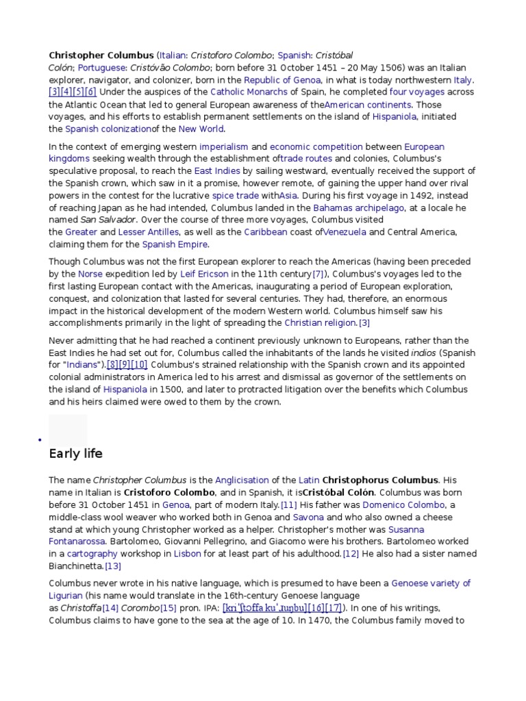 Biography | PDF | Voyages Of Christopher Columbus | Christopher Columbus