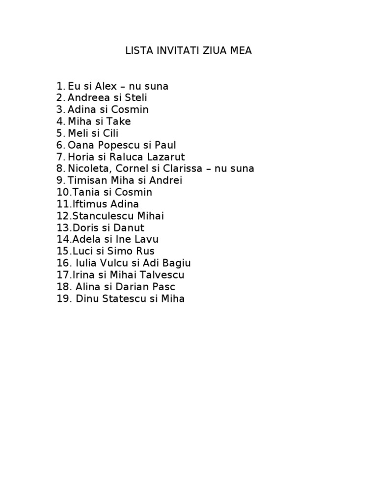 Lista Invitati Ziua Mea | PDF