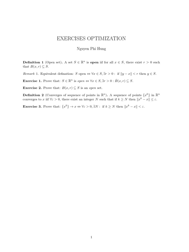 Exercises Optimization: Nguyen Phi Hung | PDF