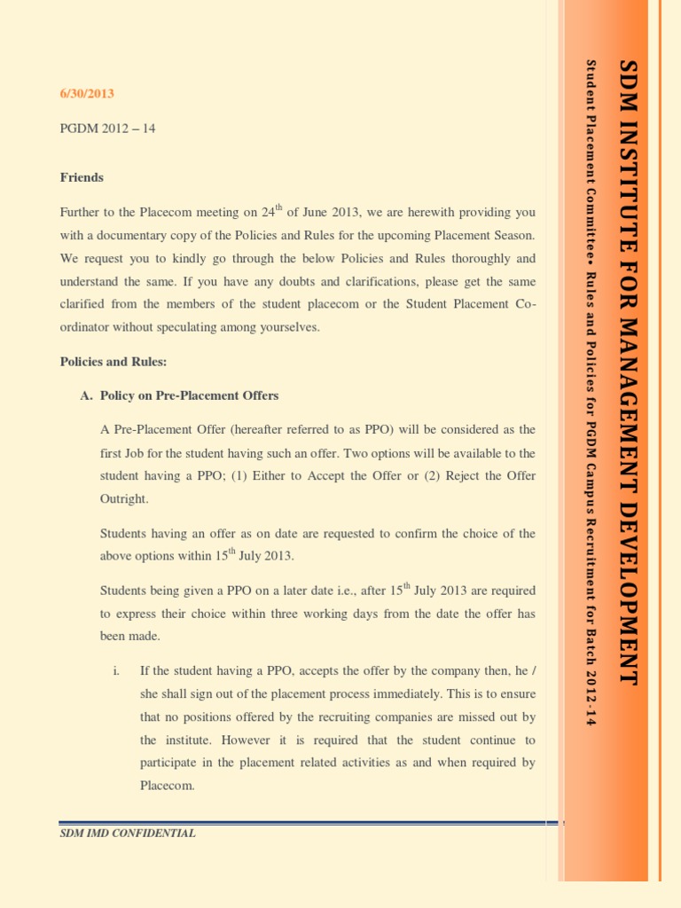 Placement Policies and Rules | PDF | Master Of Business Administration ...