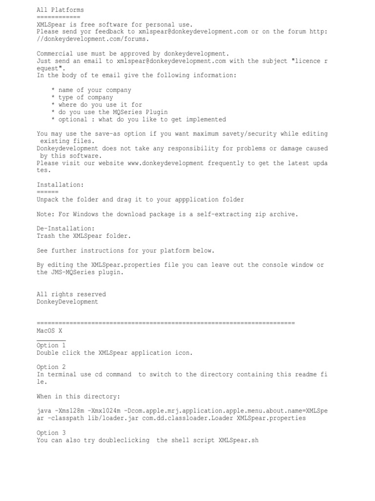 XMLSpear 3.1 Readme | PDF | Directory (Computing) | Mac Os
