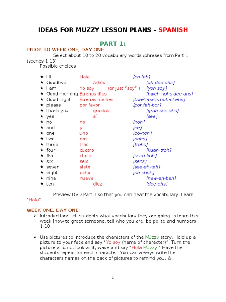 Muzzy Spanish Lesson Plans | PDF | Grammatical Gender | Adjective