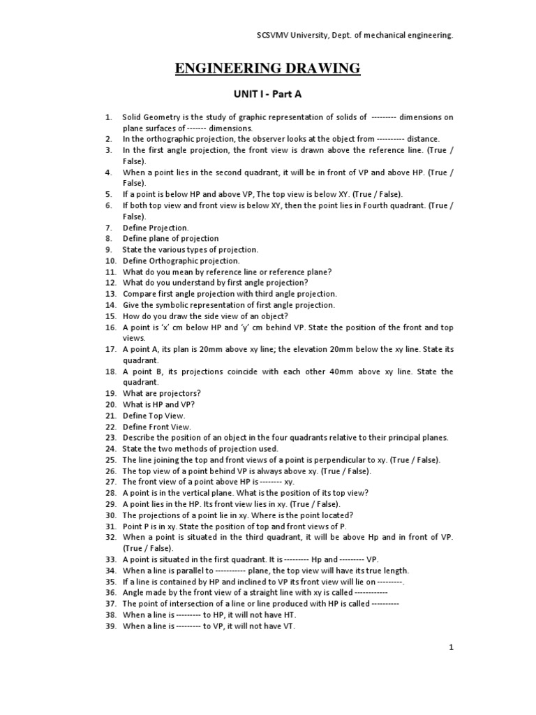 Engineering Drawing Question Bank Unit I & II | Download Free PDF ...