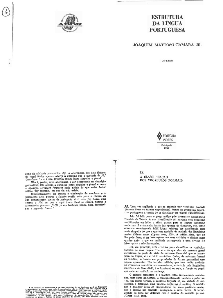 A Classificação Dos Vocábulos Formais, de Joaquim Mattoso Câmara Júnior ...