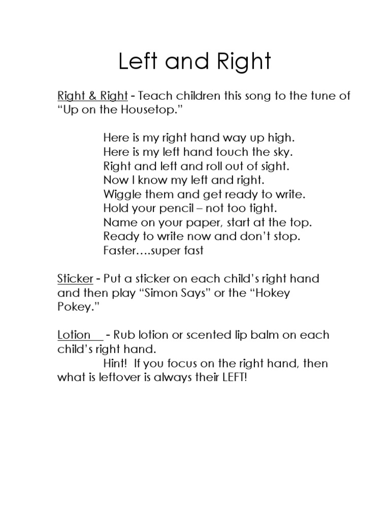 Left and Right Hand Learning Songs | PDF | Art
