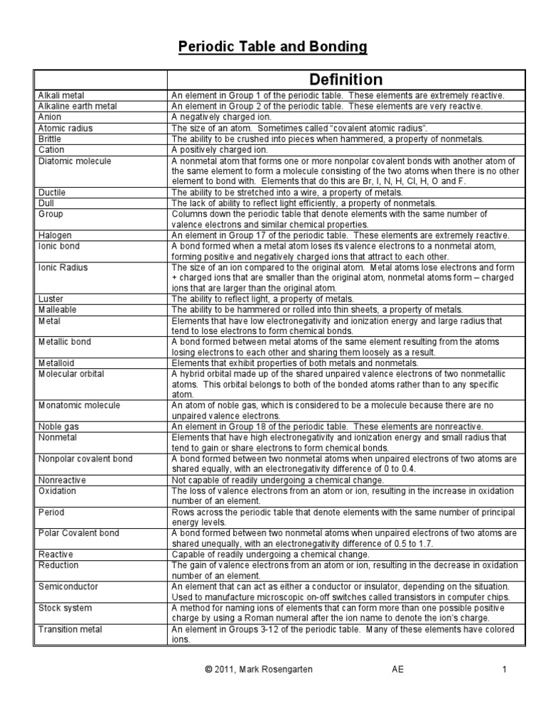 Unit 6 Periodic Table and Bonding Ae | PDF | Ion | Ionic Bonding