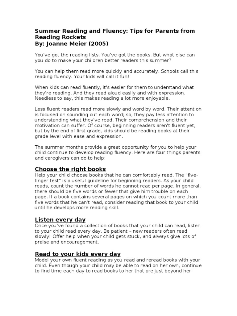 Fluency Tips For Parents | PDF | Reading (Process) | Reading Comprehension