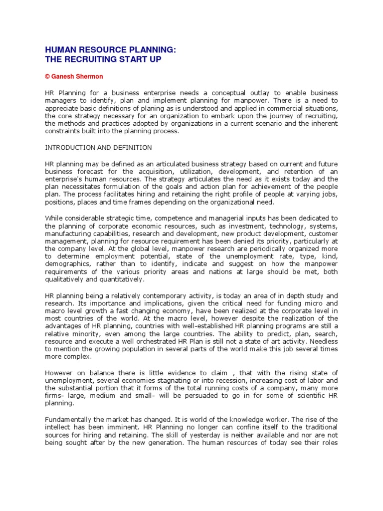 HUMAN Resource Planning | PDF | Strategic Management | Human Resources