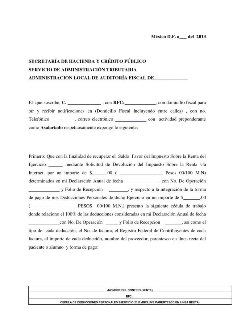 Escrito Libre - Devolucion de Impuestos | PDF | Impuesto sobre la renta | Impuestos