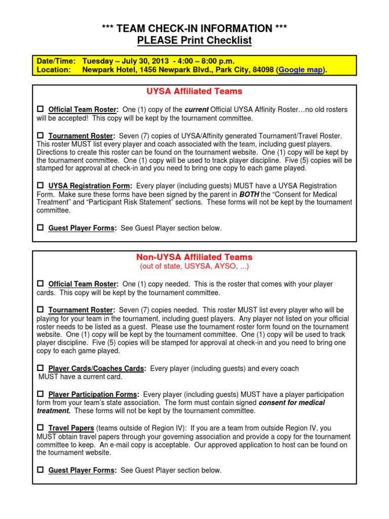 2013 Team Check-In Checklist | PDF | Official Documents | Government ...