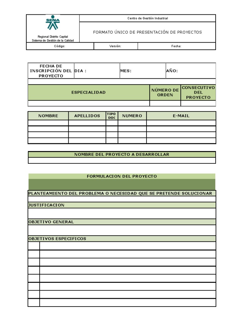 Formato Unico para La Presentación de Proyectos Version 1 | PDF ...