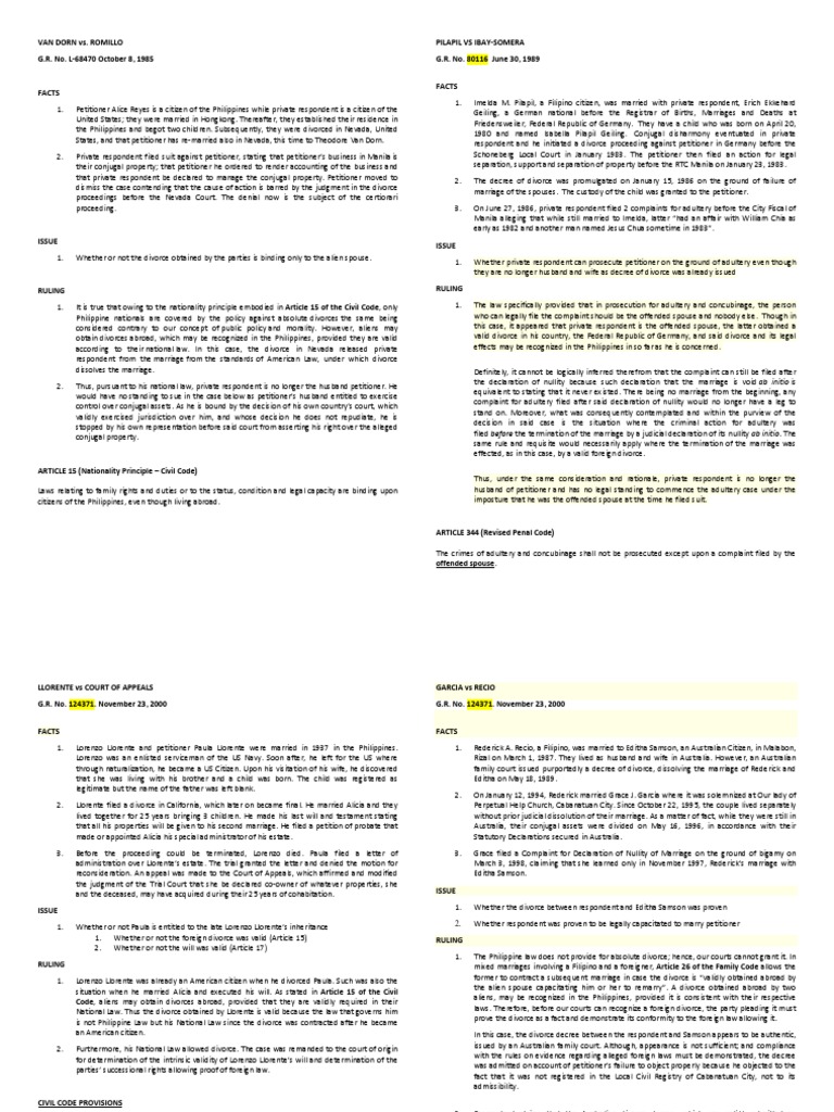 Compilation of Case Digests For Persons and Family Relations in The ...