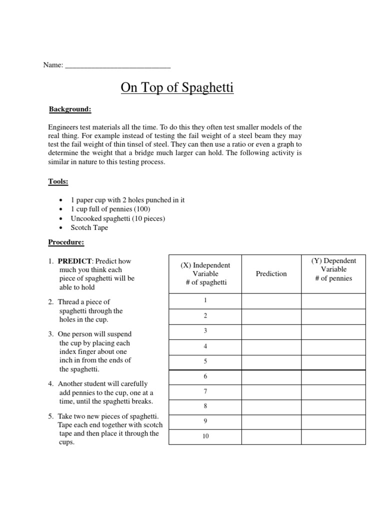 Spaghetti Math Regression Activity | PDF | Regression Analysis ...