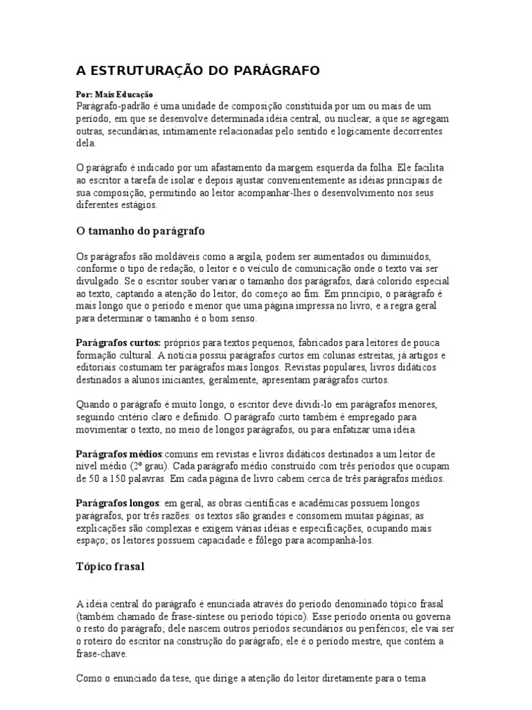 Estrutura e Tamanho dos Parágrafos | PDF | Livros | Homo Sapiens